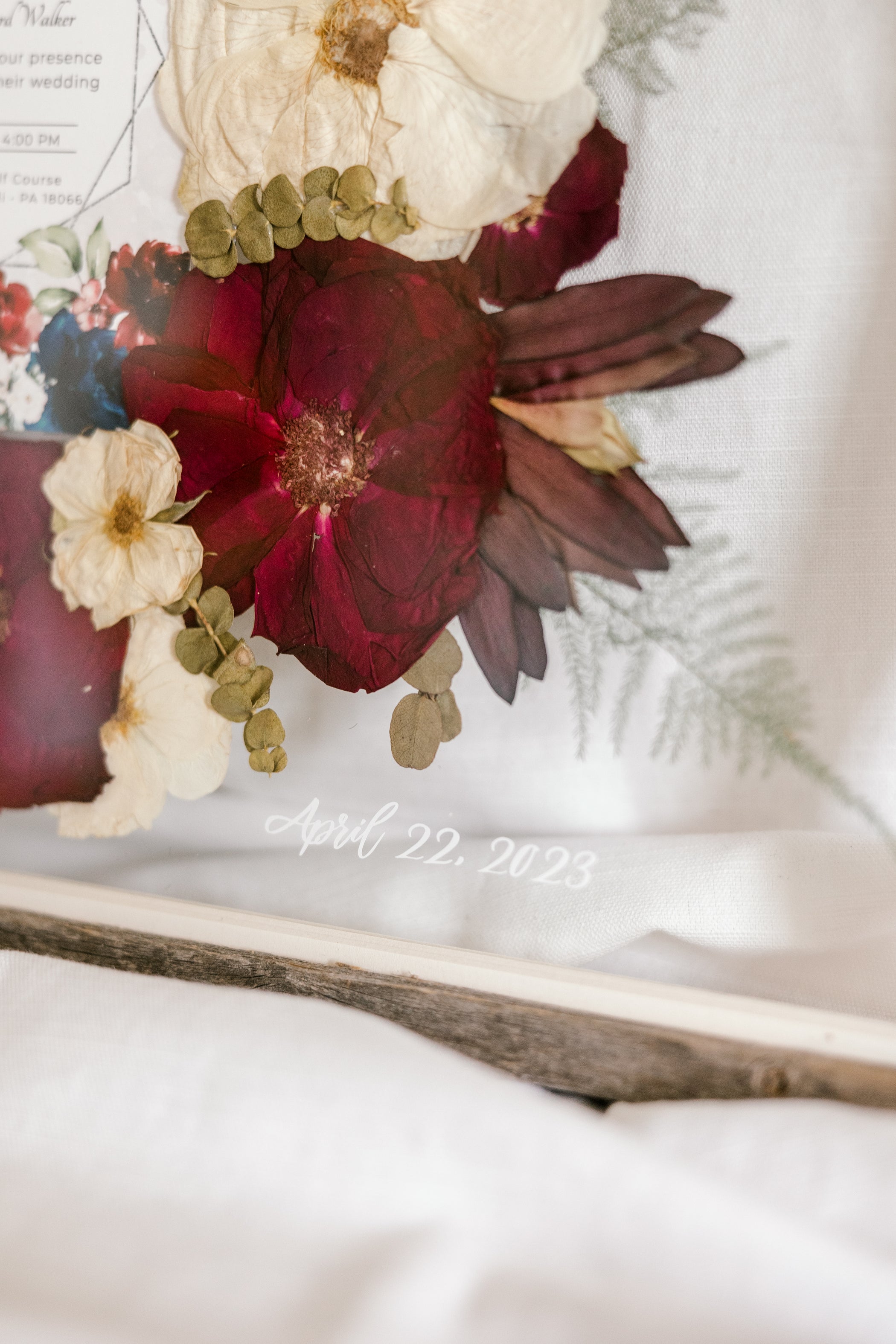 White Vinyl Date Frame Addition for Glass Float Frame | Pressed Bouquet ...