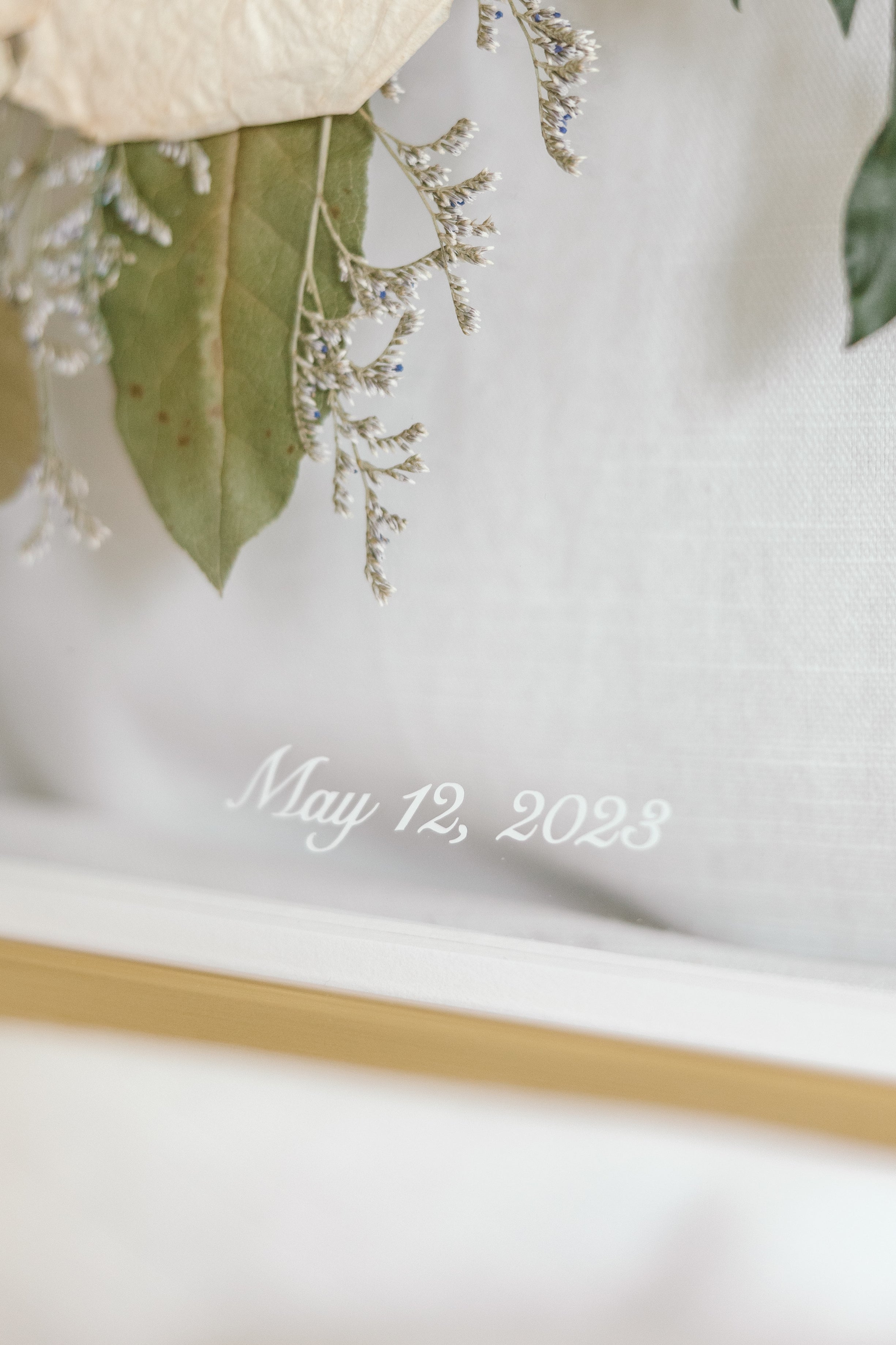 White Vinyl Date Frame Addition for Glass Float Frame | Pressed Bouquet ...