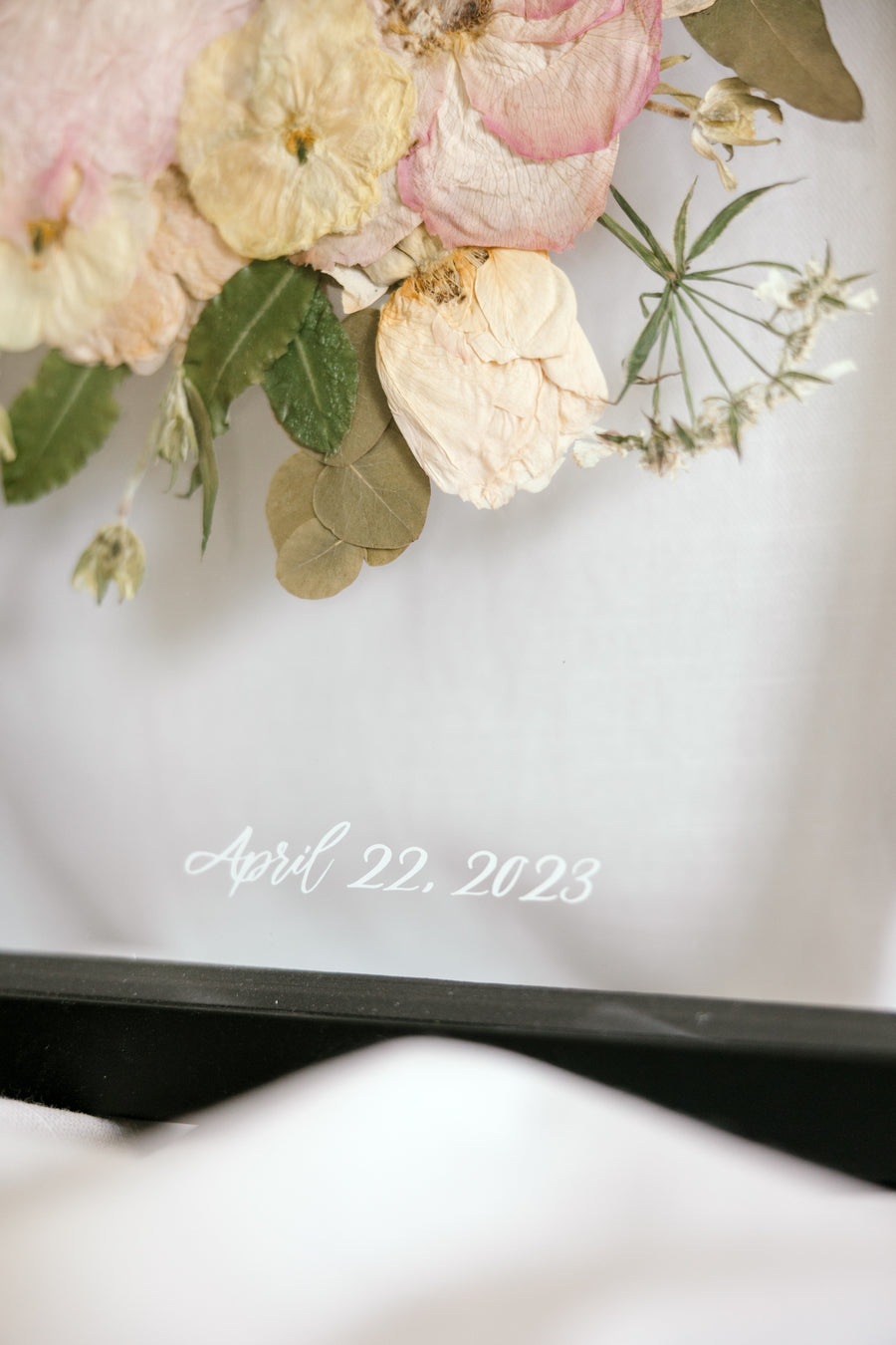White Vinyl Date Frame Addition for Glass Float Frame | Pressed Bouquet ...
